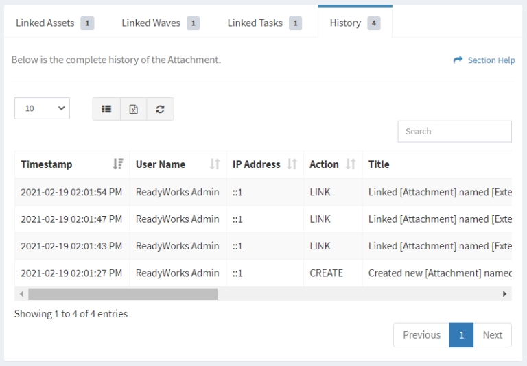 History – ReadyWorks User Guide