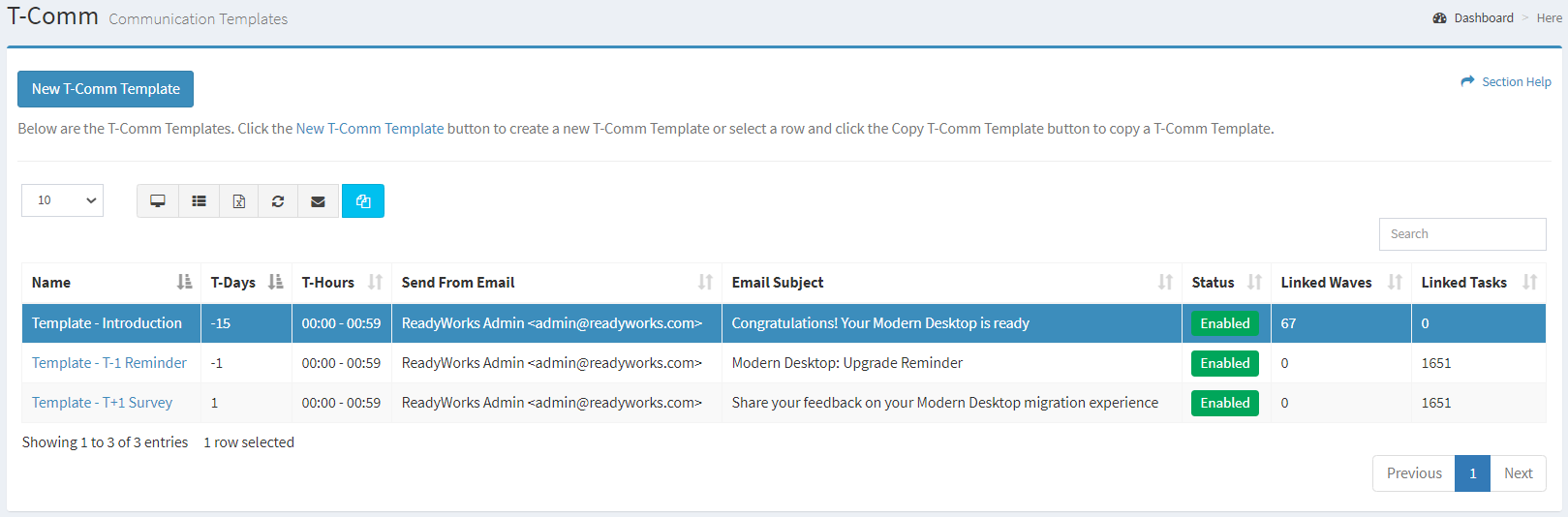 Copy T-Comm Template – ReadyWorks User Guide