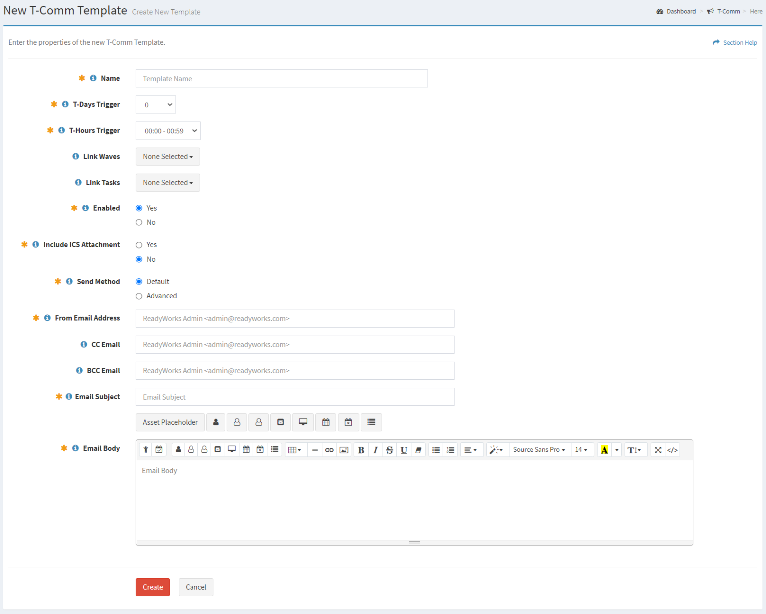 New T-Comm Template – ReadyWorks User Guide