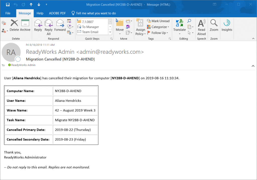 Cancel Migration Button – ReadyWorks User Guide