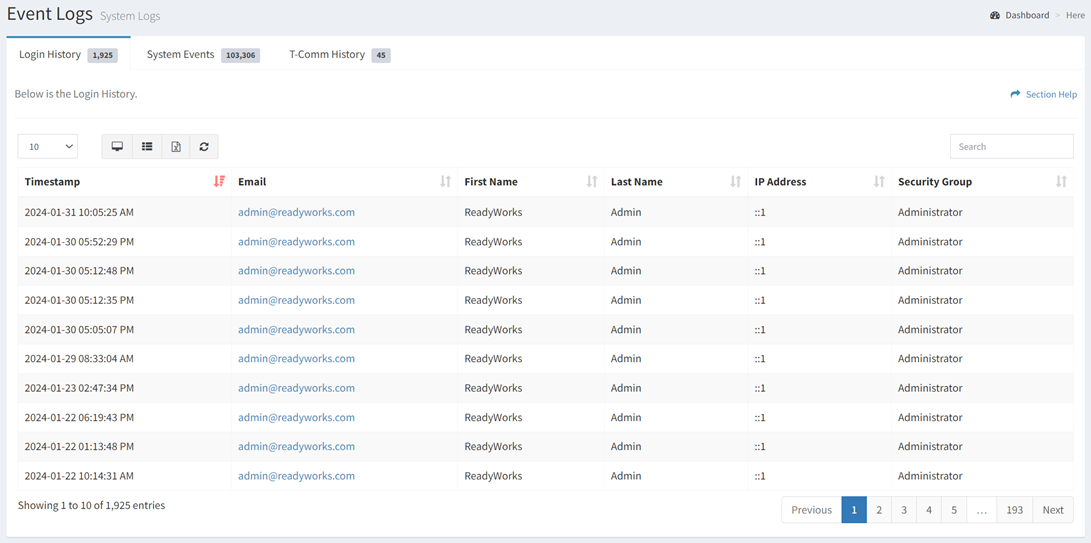 Login History – ReadyWorks User Guide