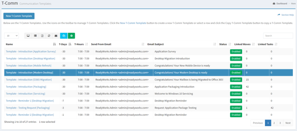 Test T-Comm Template – ReadyWorks User Guide