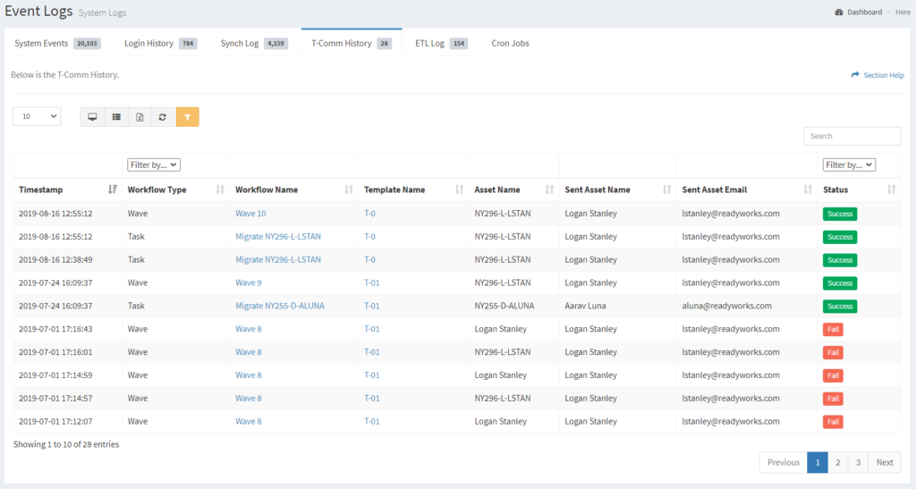T-Comm History – ReadyWorks User Guide