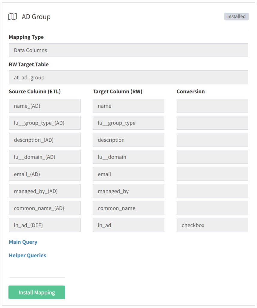 Install Mapping – ReadyWorks User Guide
