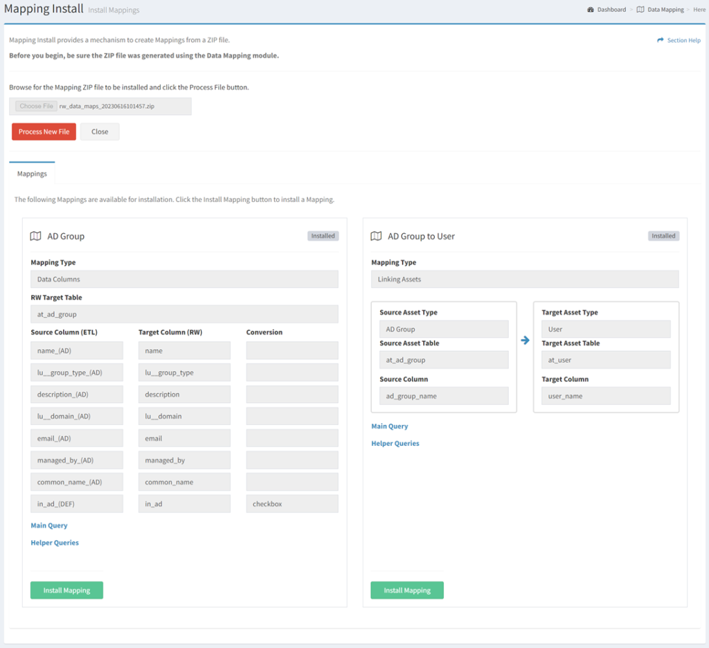 Install Mapping – ReadyWorks User Guide