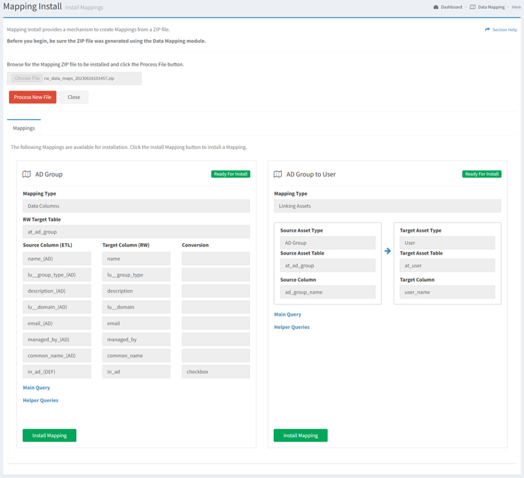 Install Mapping – ReadyWorks User Guide